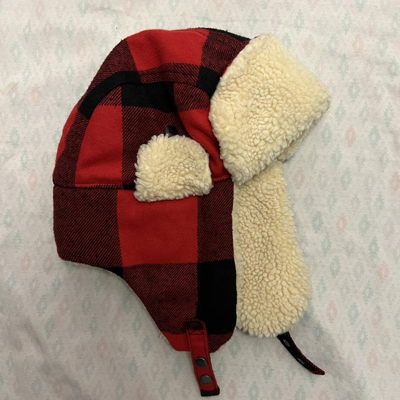 Cream and Red Flannel trapper hat ‼️it’s sorta small,... - Depop