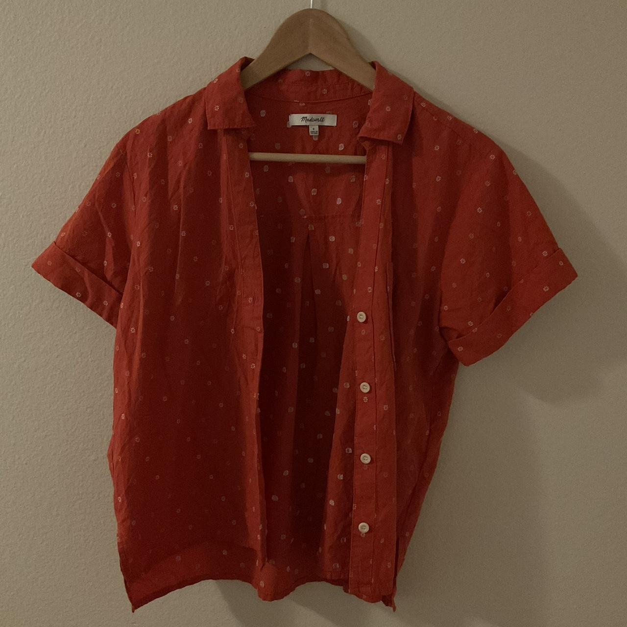 Cute red button up top from Madewell with small... - Depop