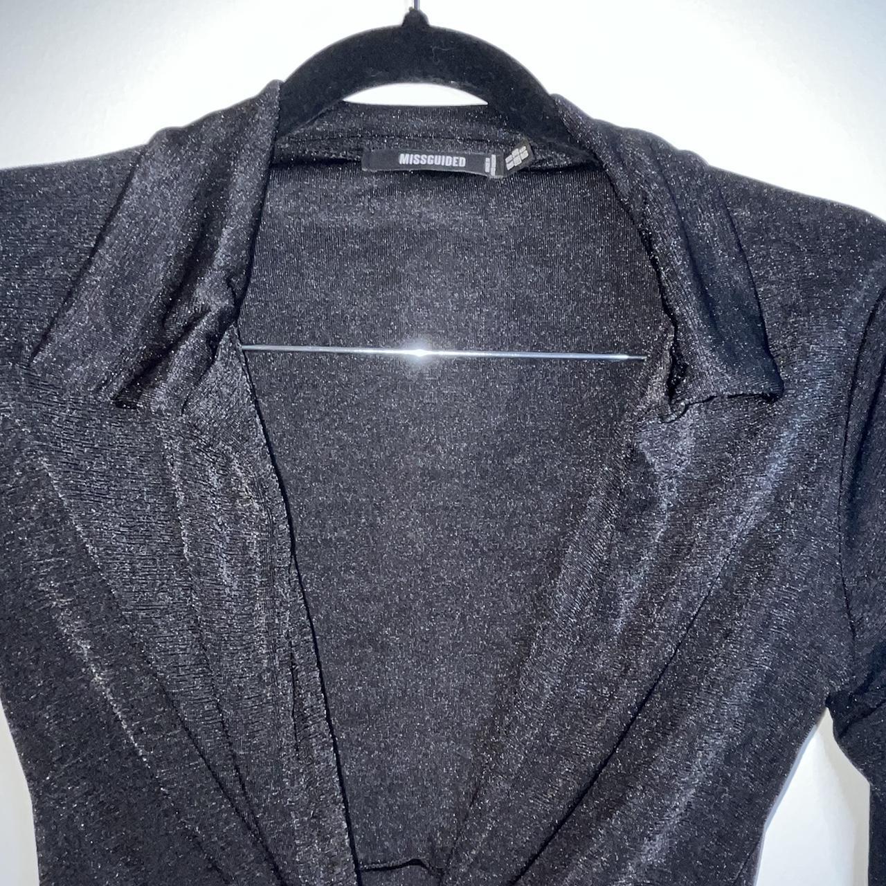 Missguided black deep V mini dress/tunic with collar... - Depop