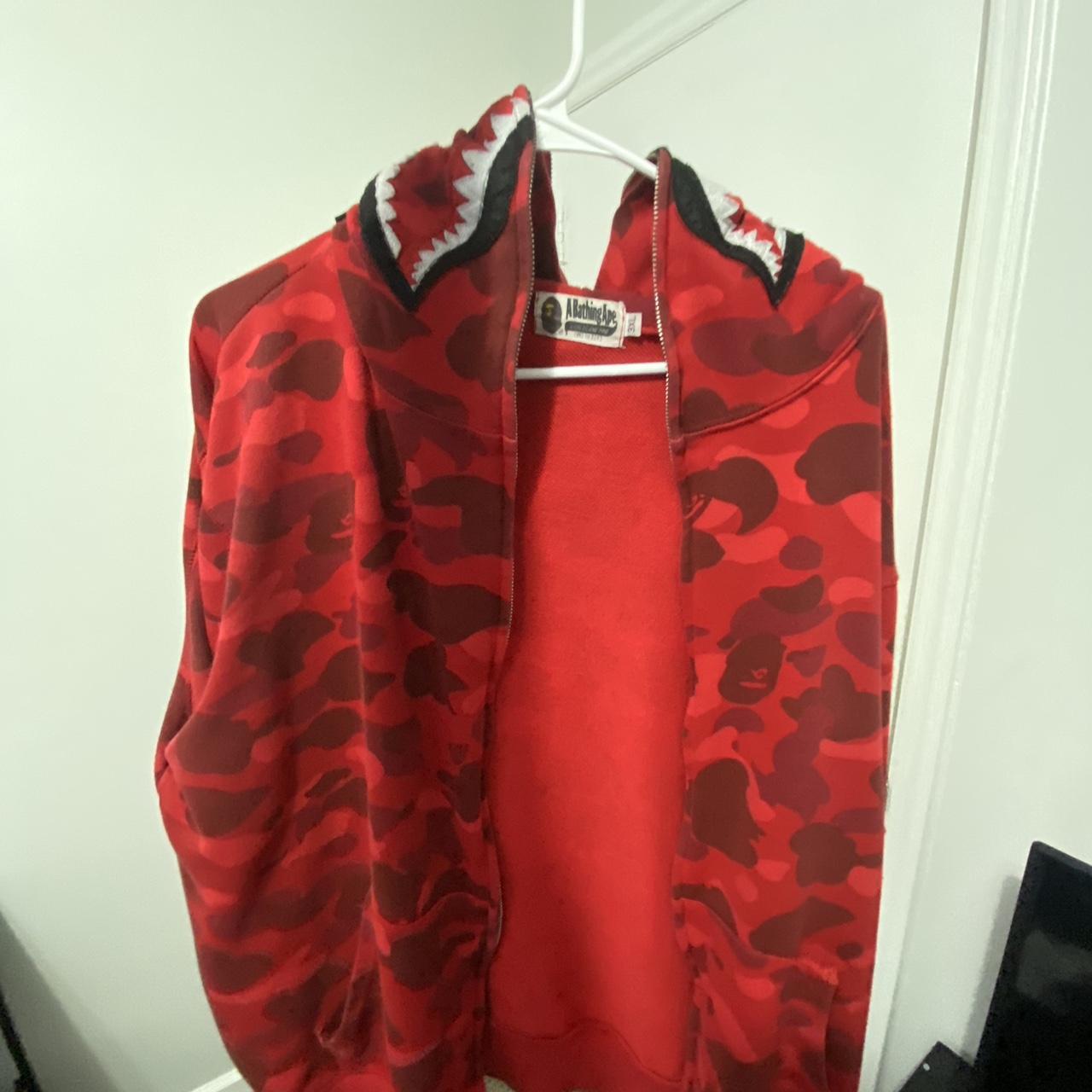 red bape hoodie. Worn 3x to fair😂 FIT LIKE MEDIUM* - Depop
