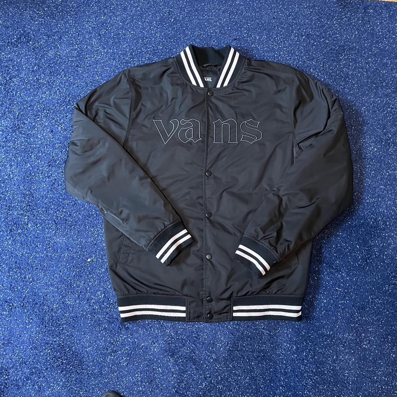 Black puffy varsity vans skater jacket Excellent... - Depop