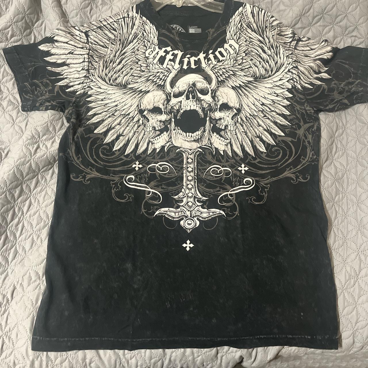 Affliction Tee with crazy design.Brand new send... - Depop