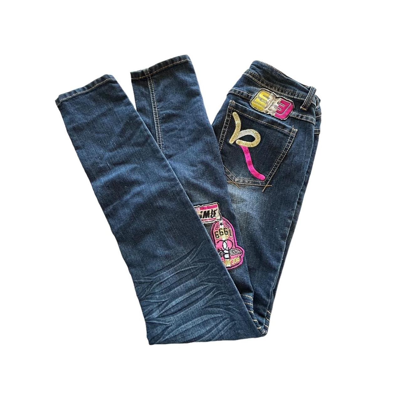 Roca Wear Multicolored Patch Embroidered Jeans Size... - Depop