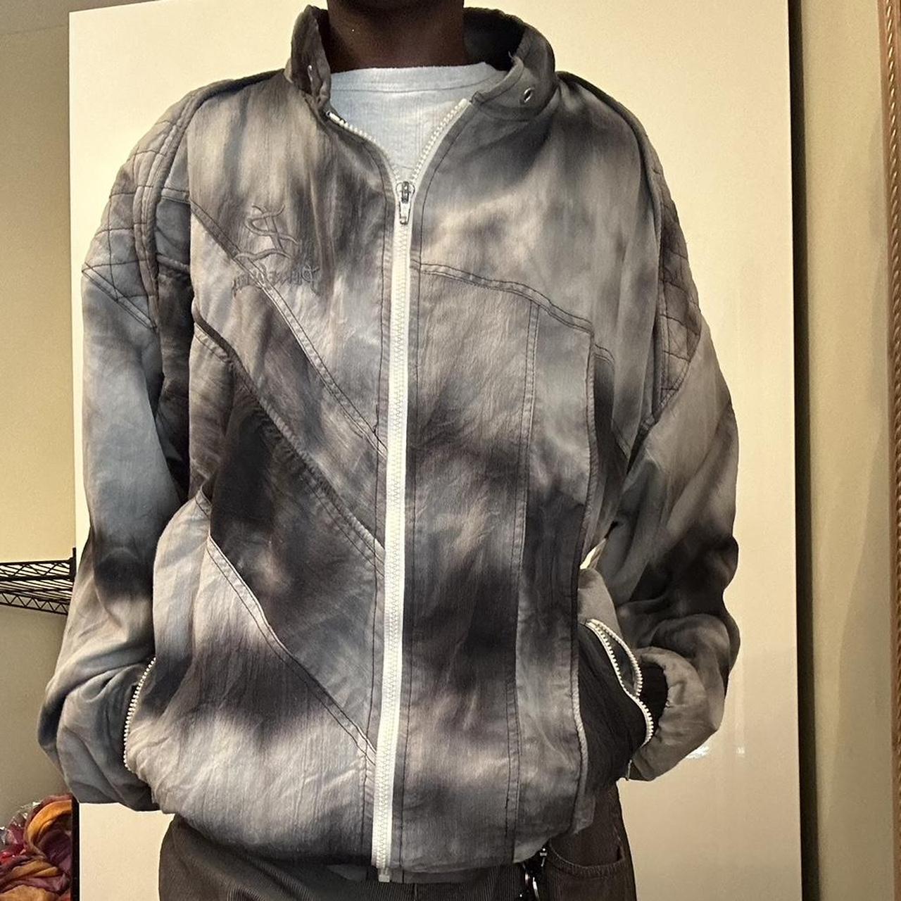 tie dye black and white jacket windbreaker - warm... - Depop