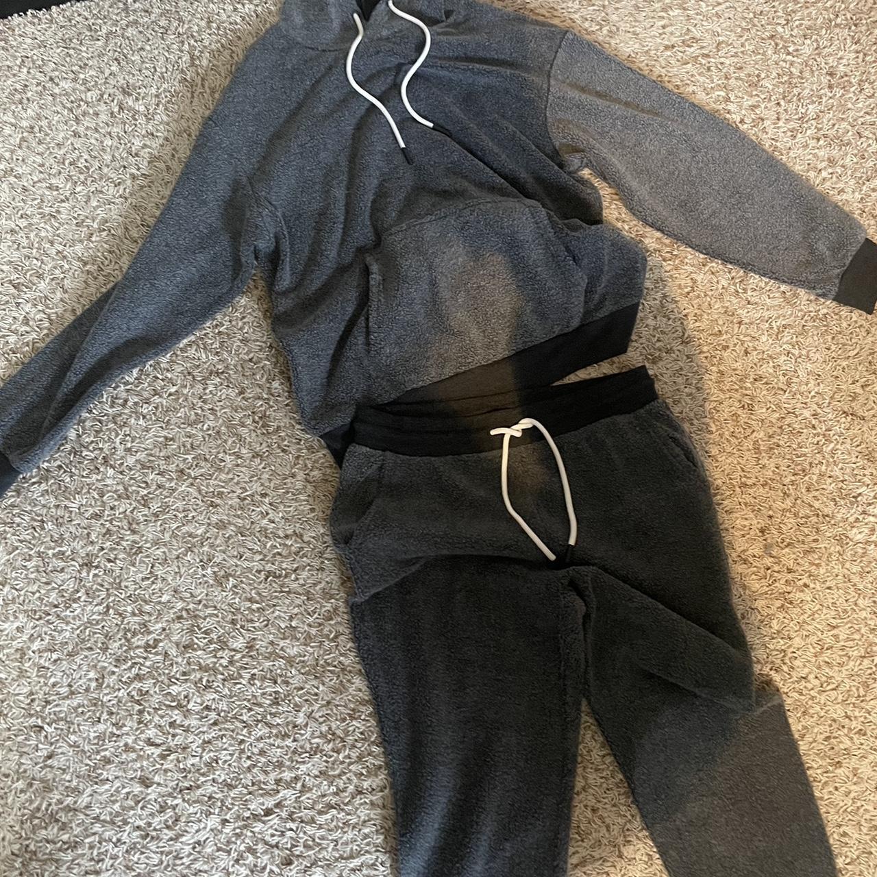 matching grey fleece sweatshirt and sweatpants super... - Depop