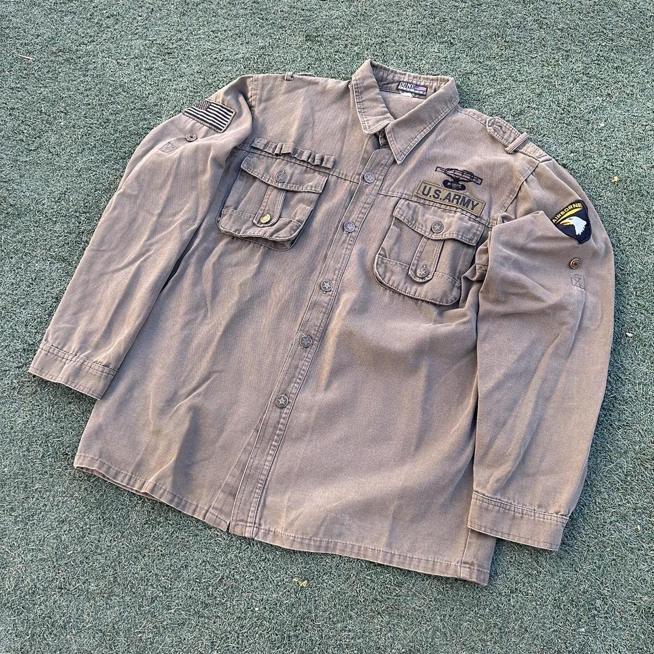 Vintage army button up. Cool patches. Fits M/L.... - Depop