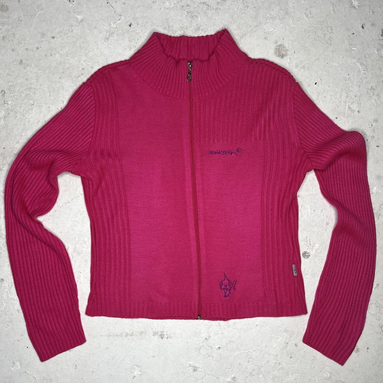 Pink 00s Punky Fish zip up knitted top *ੈ ‧₊˚ 20”... - Depop