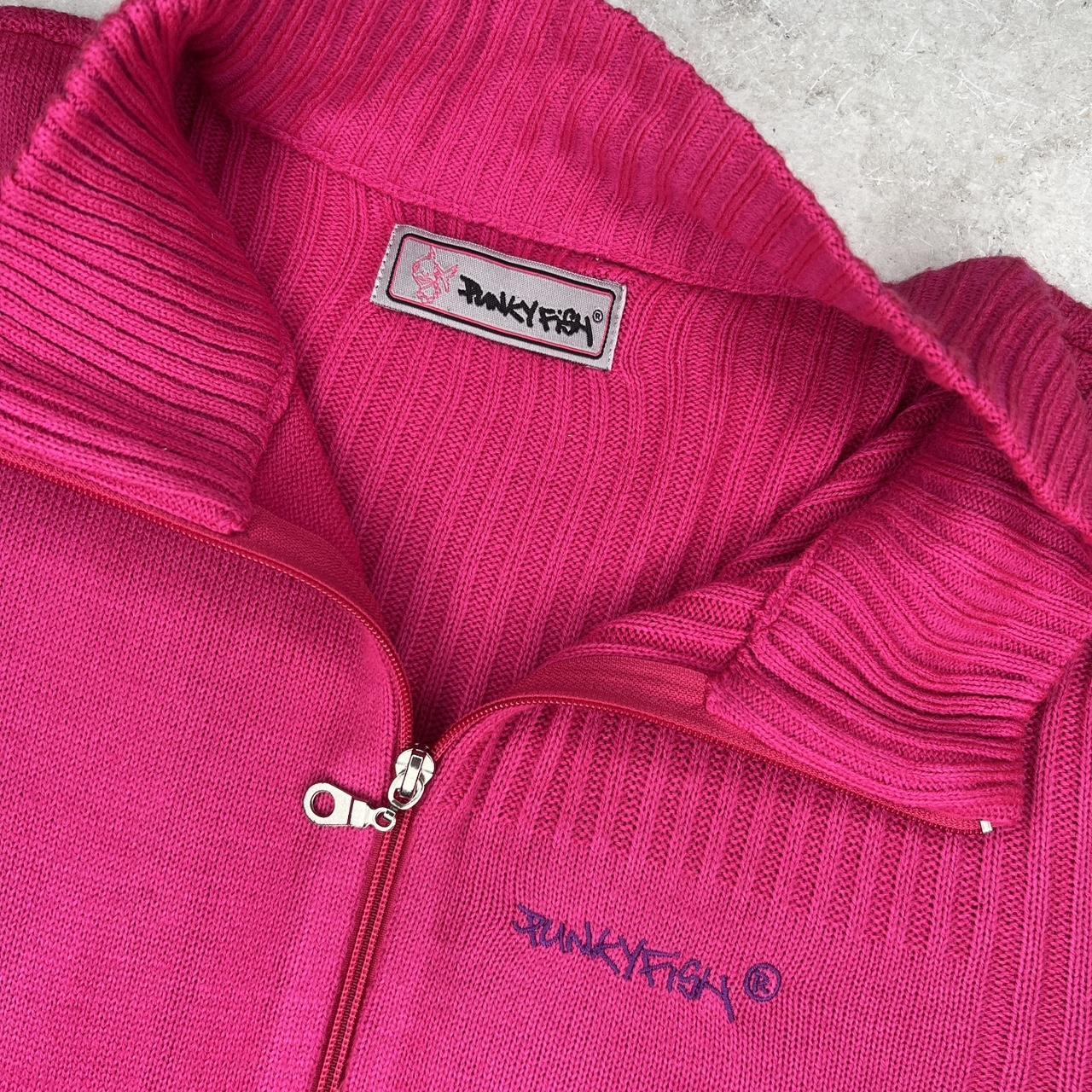 Pink 00s Punky Fish zip up knitted top *ੈ ‧₊˚ 20”... - Depop