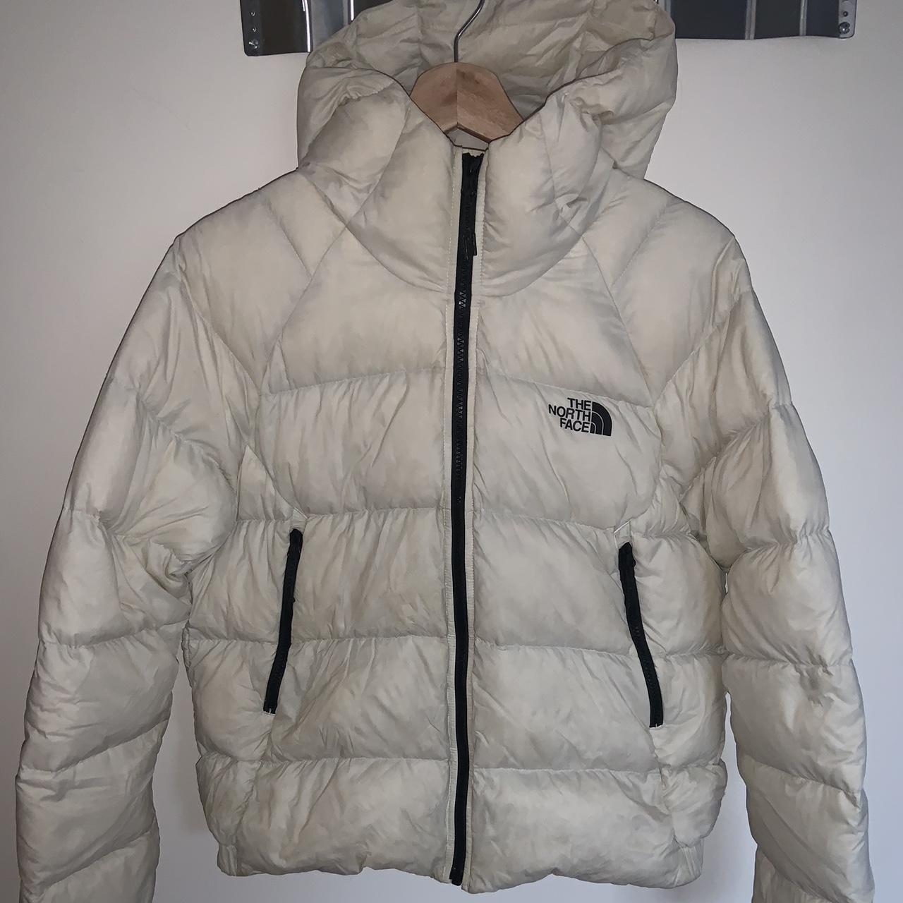 The north face cream puffer jacket with hood | Depop