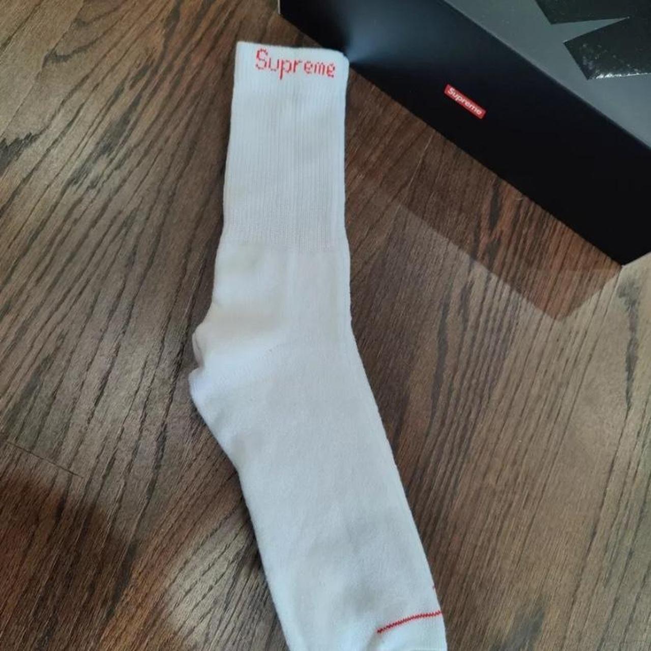 Supreme x Crew Socks Logo Red White (ONE PAIR) - Depop
