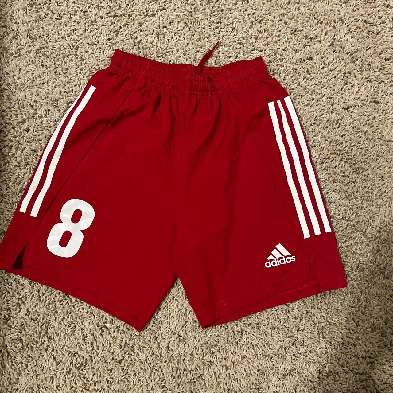 boys large red adidas #8 shorts - Depop
