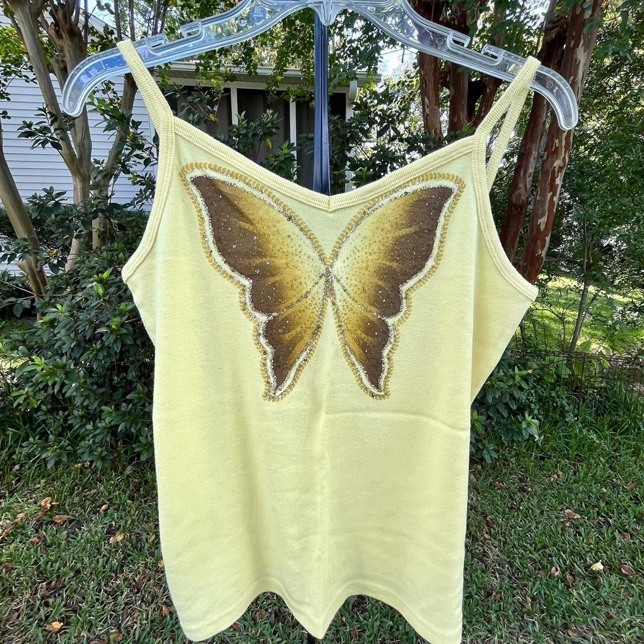 Cato pale yellow glittery butterfly cami tank... - Depop