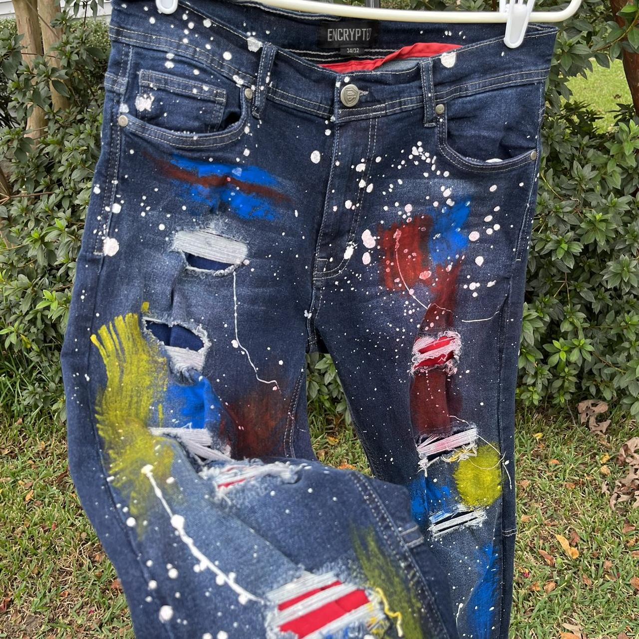Encrypted mens splatter paint skinny jeans Size... - Depop