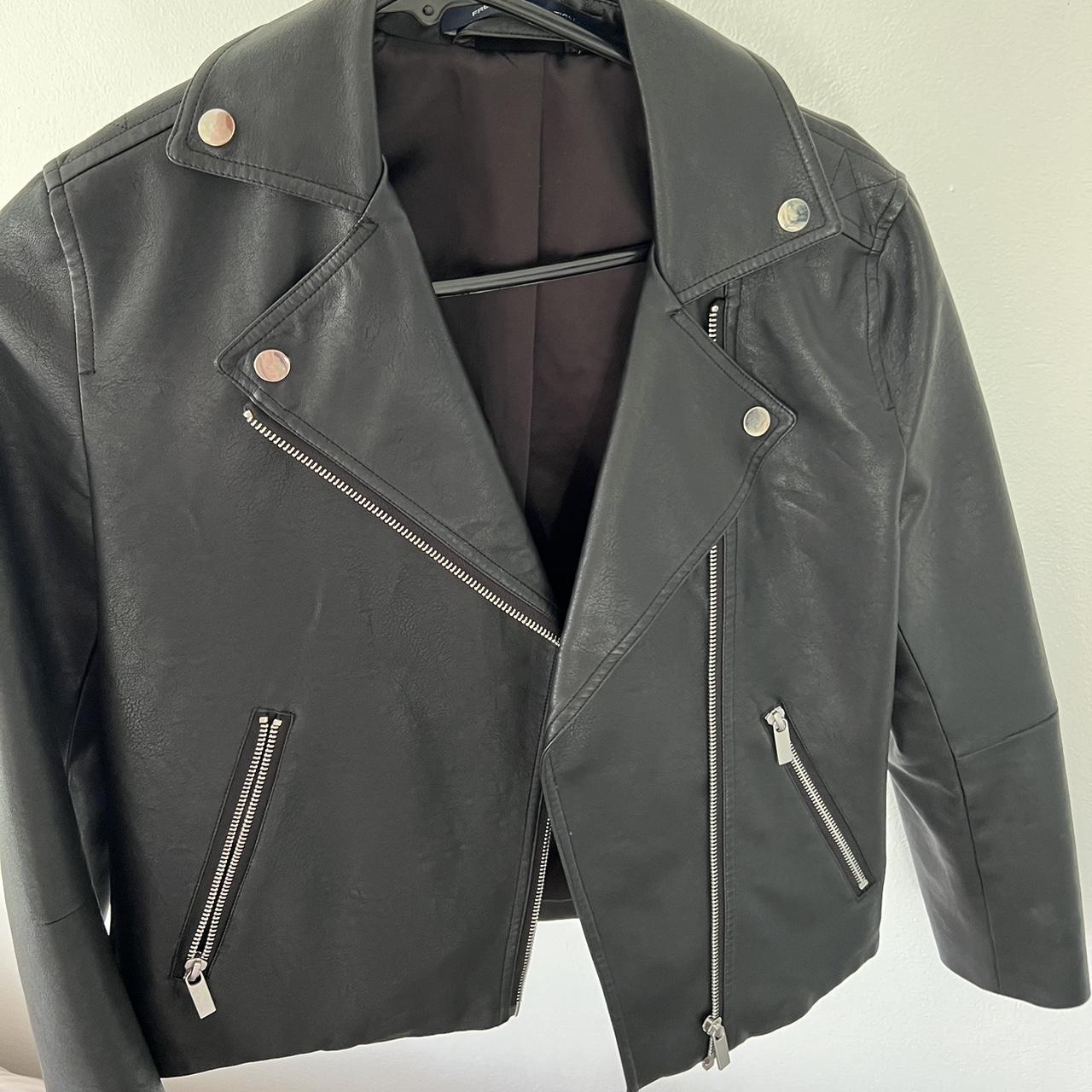 French Connection Black leather jacket , size 8 worn... - Depop