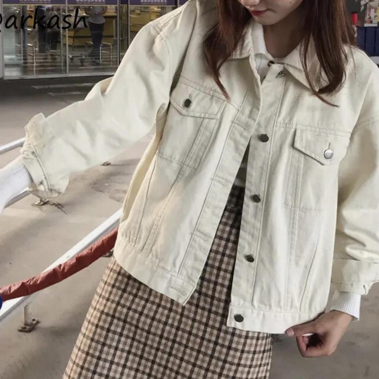 Basic Jackets Women Beige Simple Denim Vintage... - Depop