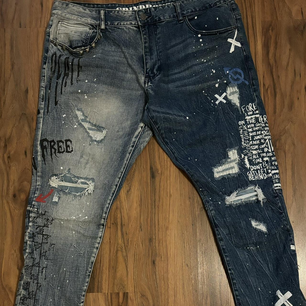 GRINDHOUSE Denim JEANS MENS DISTRESSED Graffiti. Depop