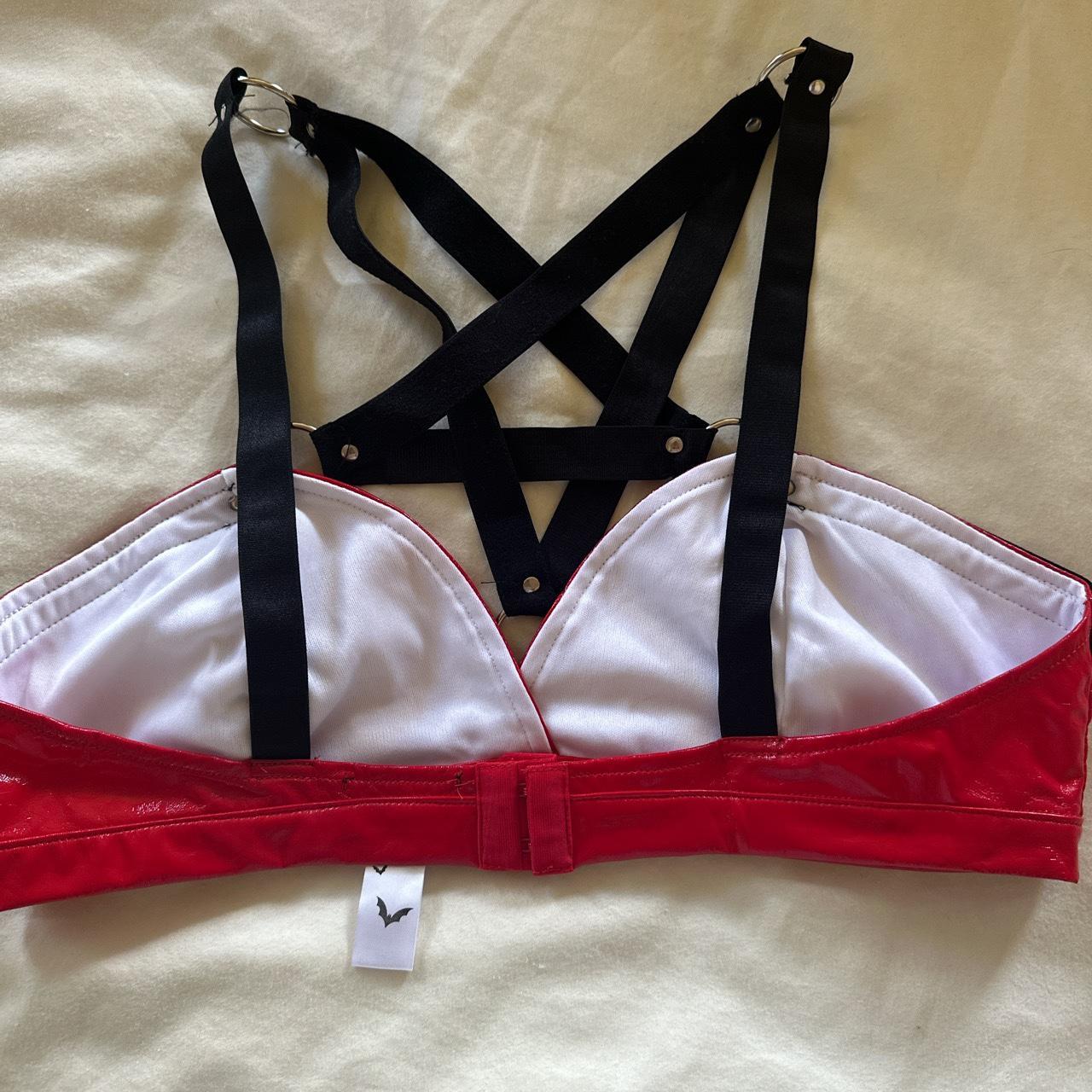 Dolls Kill red vinyl bra top size Medium - Depop