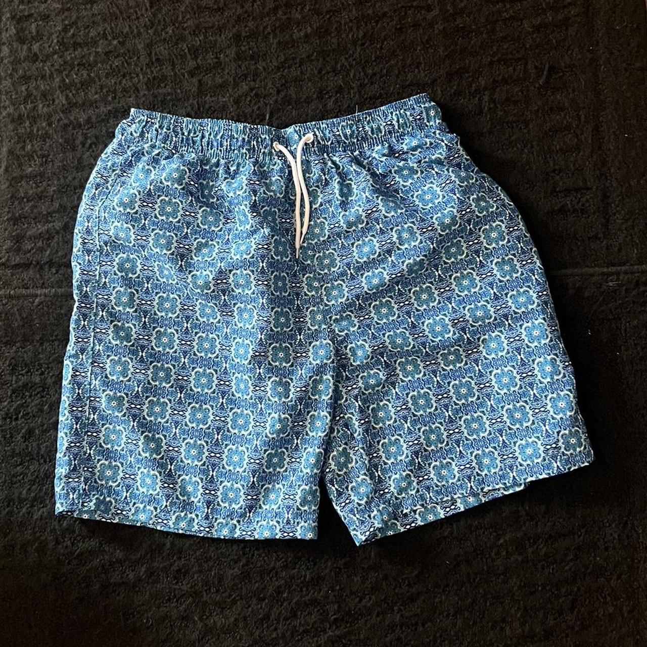 Blue Pattern Swim Shorts - Depop
