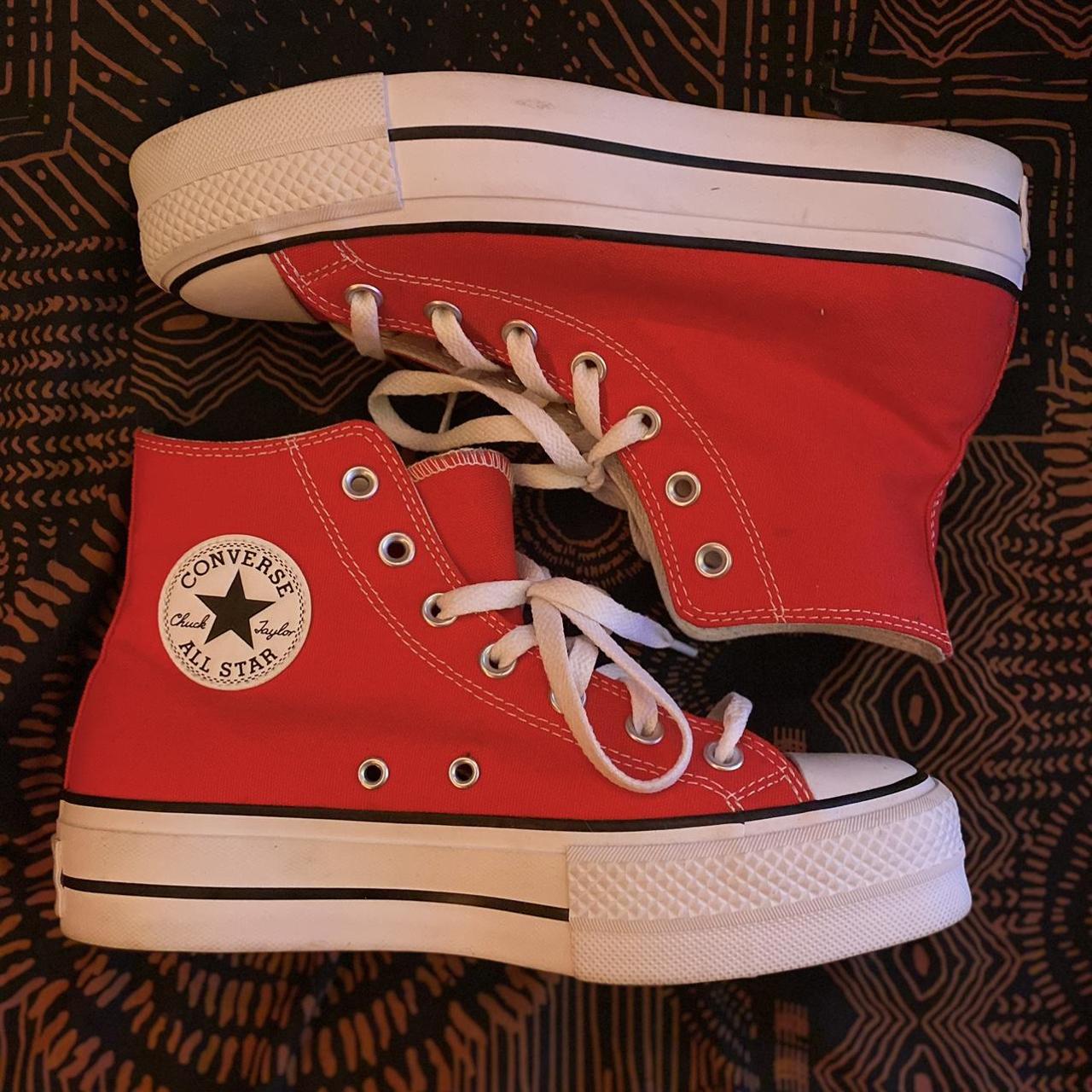 Red platform high top Converse [Size 7.5... - Depop