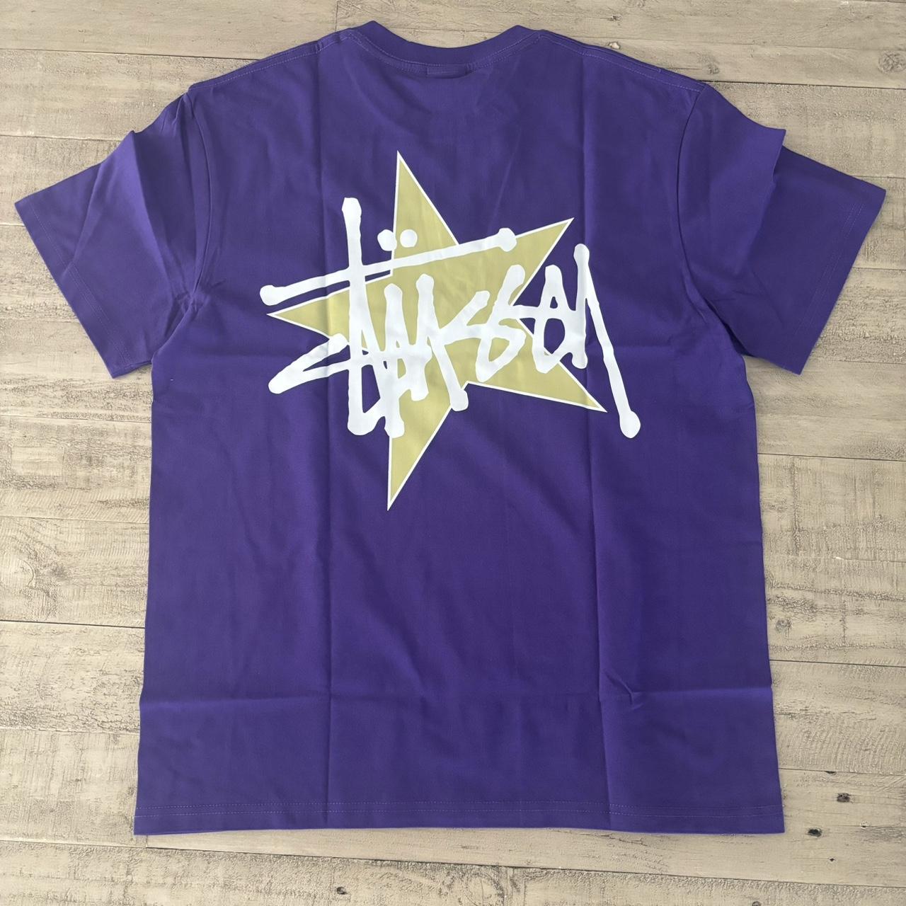 Stüssy purple and gold star tee Condition: Brand... - Depop