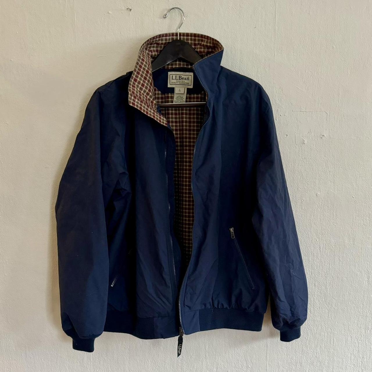 1990s LL Bean light jacket. Navy blue with plaid... - Depop