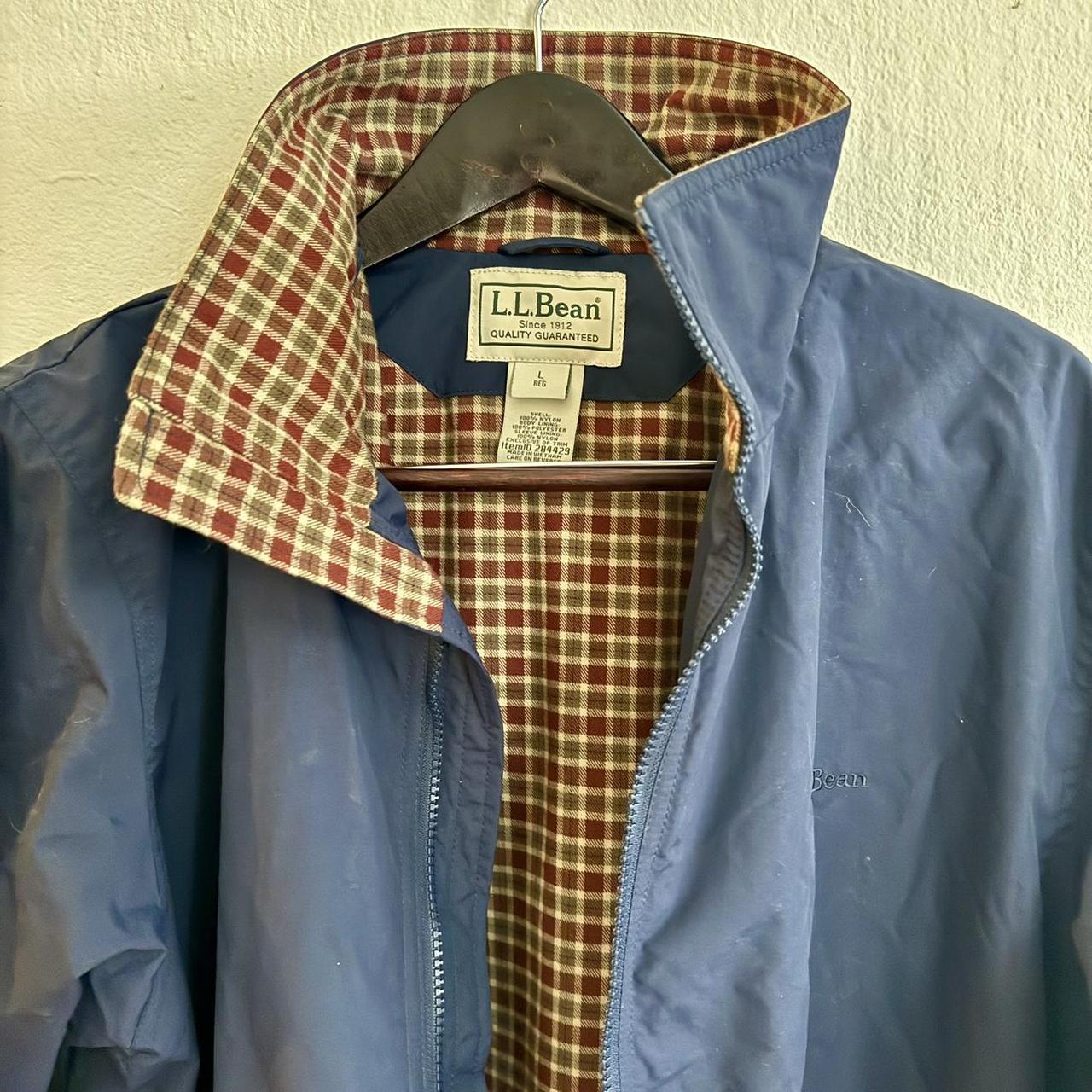 1990s LL Bean light jacket. Navy blue with plaid... - Depop