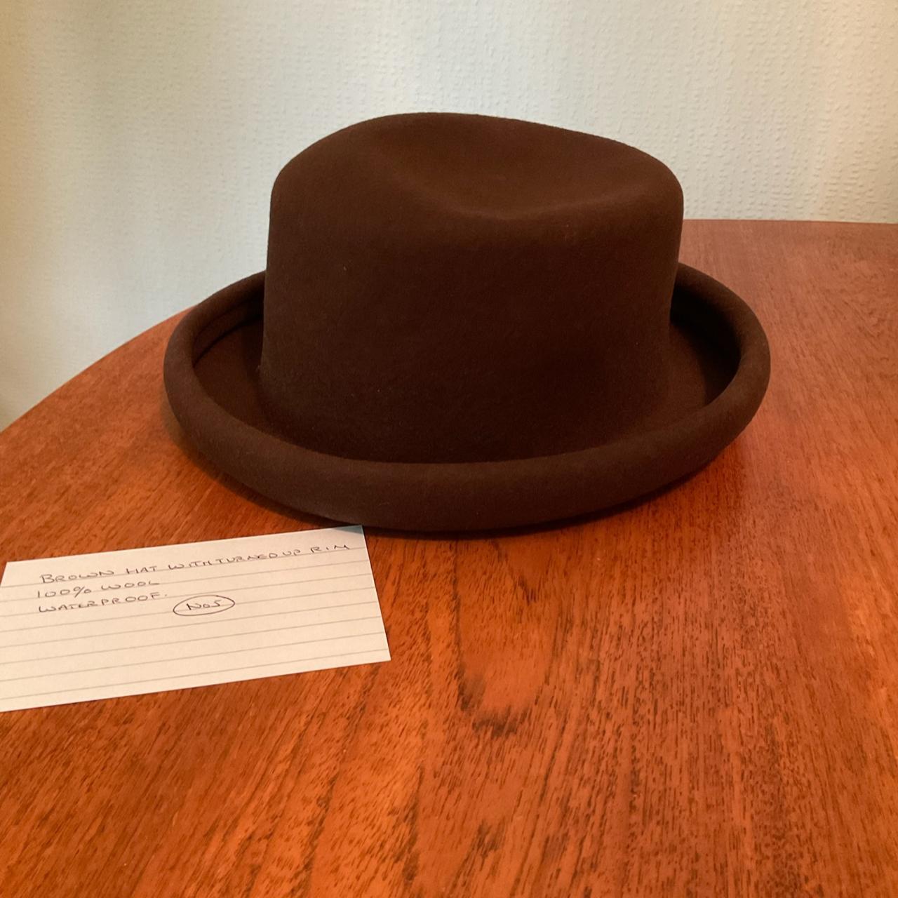 Brown, soft cloche bowler hat with rolled brim. 100%... - Depop