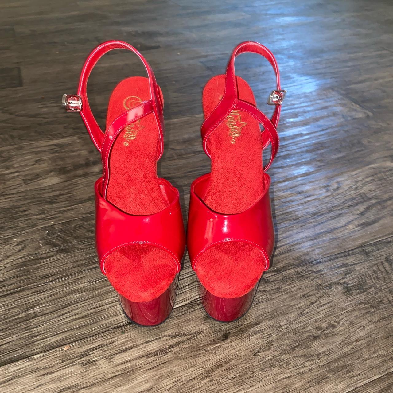 Red high heel shoes size 8 in womens - Depop