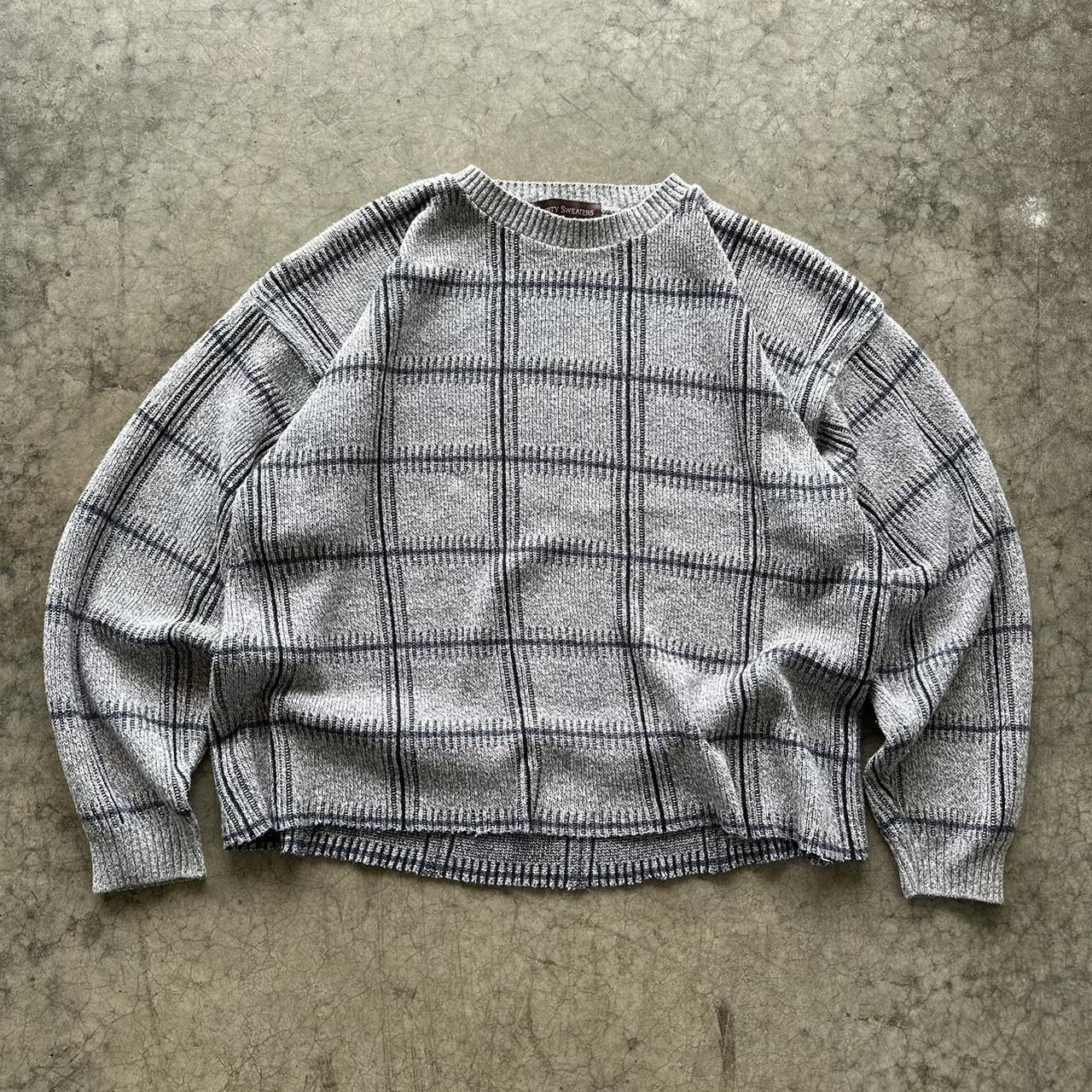 Grey and black plaid vintage liberty sweater Small... - Depop