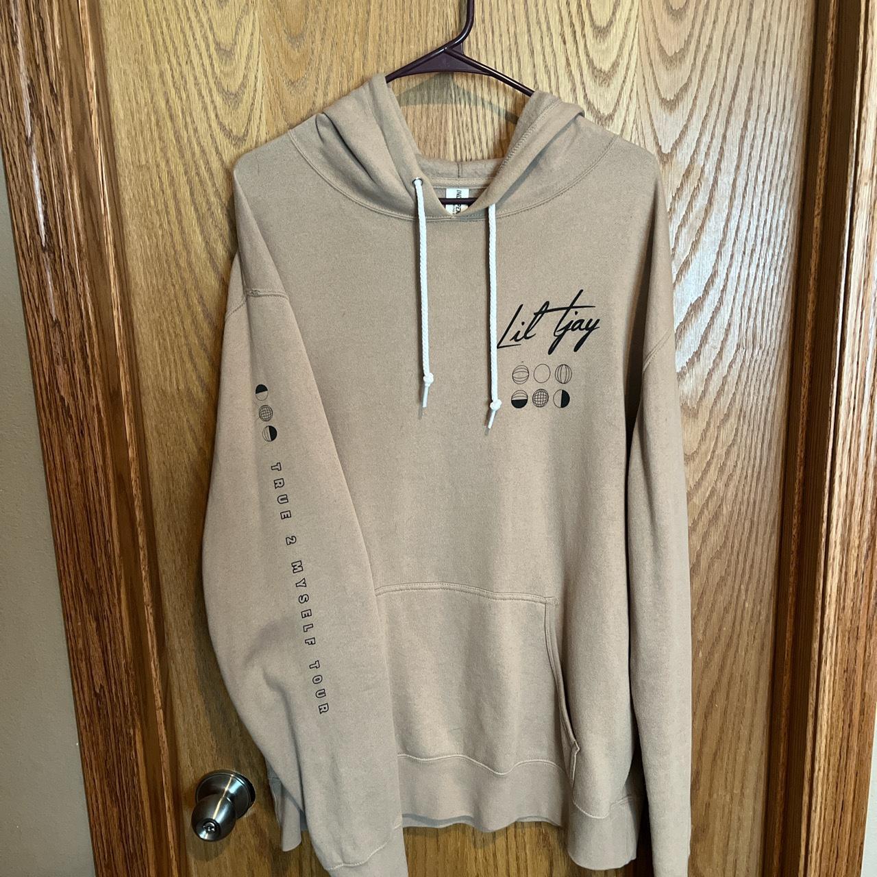 Size XL Tan Lil Tjay Tour Hoodie - only worn a... - Depop