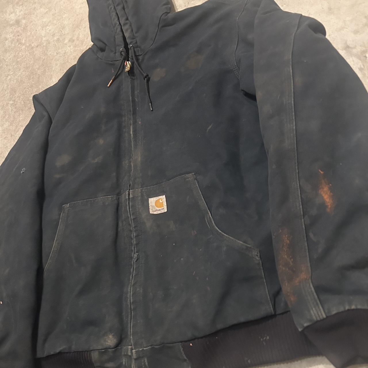 Vintage black distressed carhartt hooded jacket size... - Depop