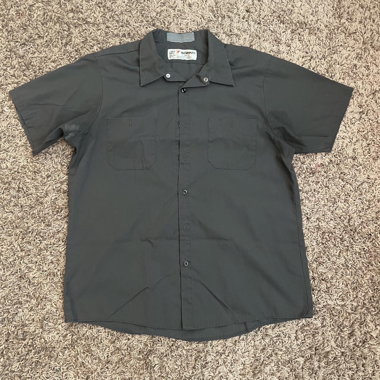 Dark grey short sleeve button up shirt size medium... - Depop