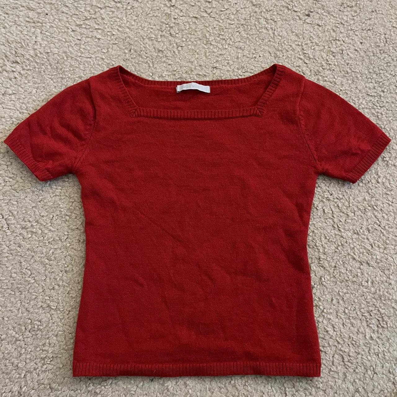RED SQUARE NECK TOP -size s fits xs as well - from... - Depop