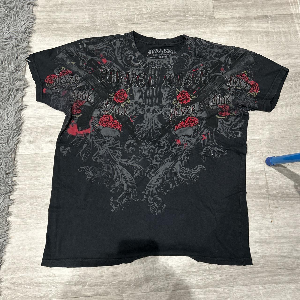 Super sick affliction type shirt Silver star Size:... - Depop