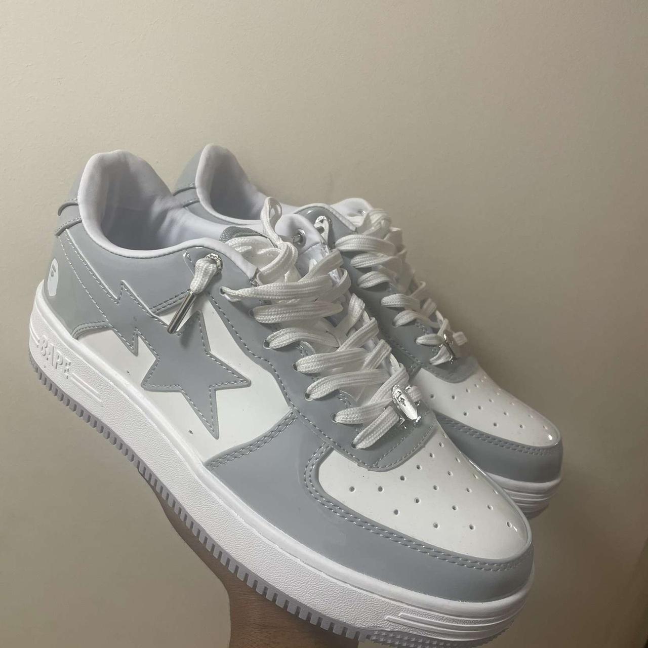 A Bathing Ape Bape Sta Patent Leather White Grey (2023) - Depop