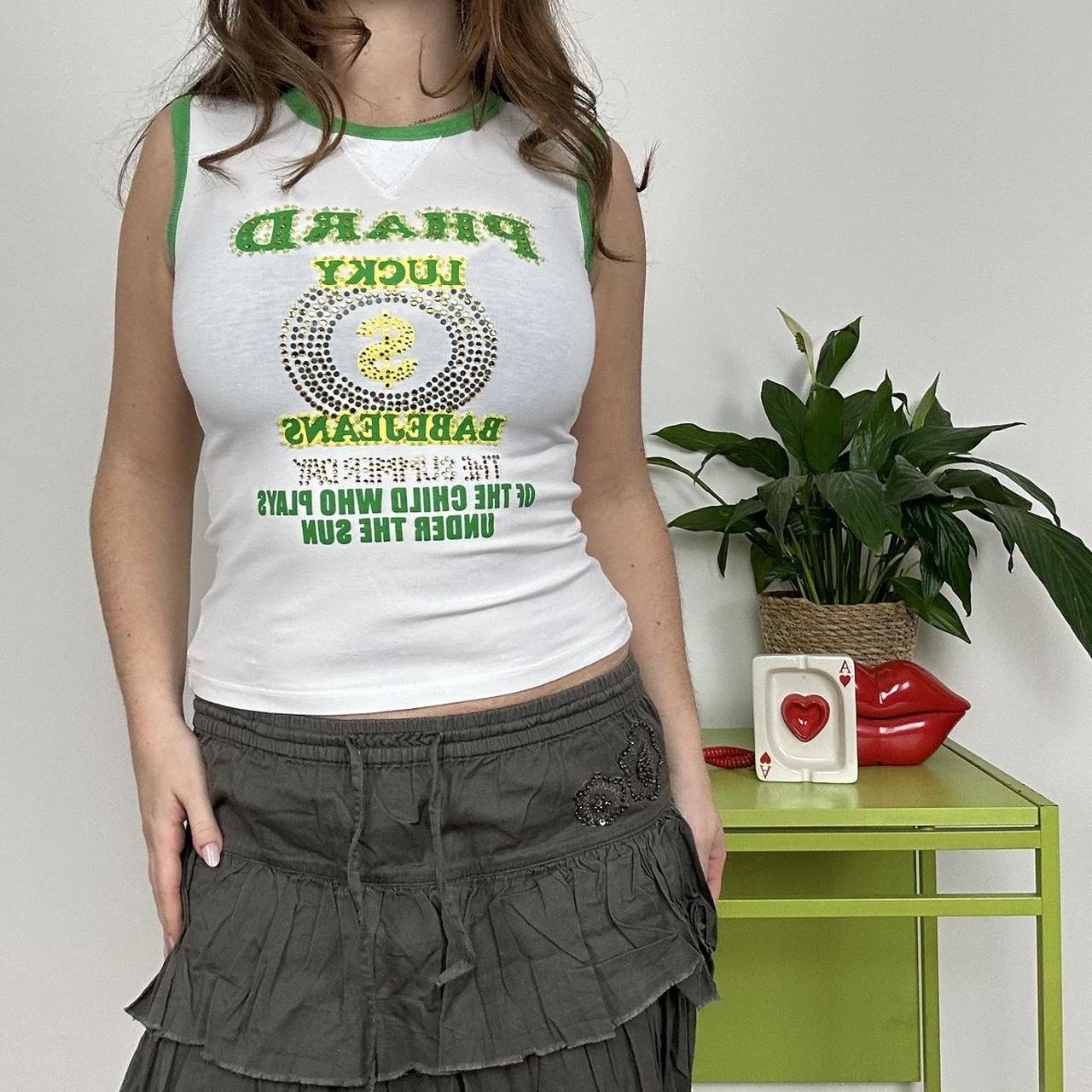 vintage 00s phard lucky graphic diamanté tank top,... | Depop