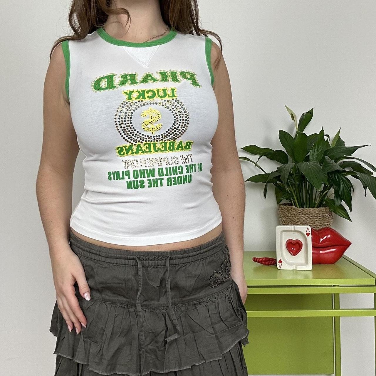 vintage 00s phard lucky graphic diamanté tank top,... | Depop