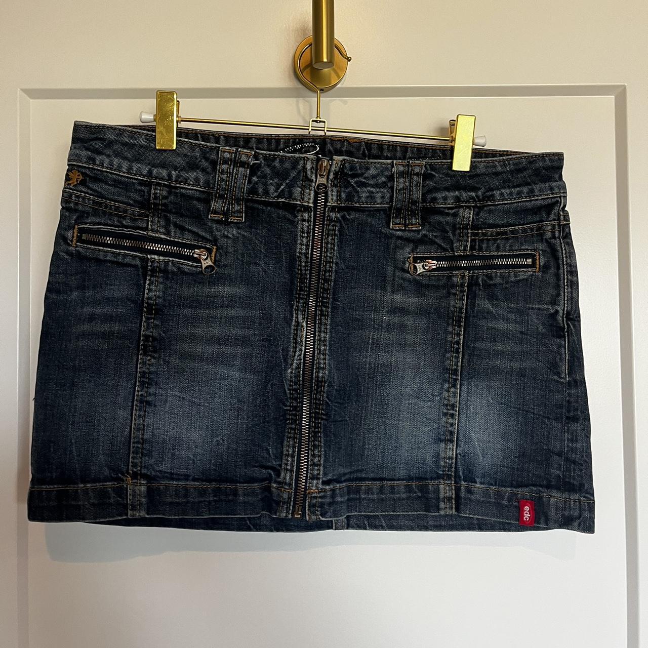 vintage edc denim mini skirt with zipper details... | Depop