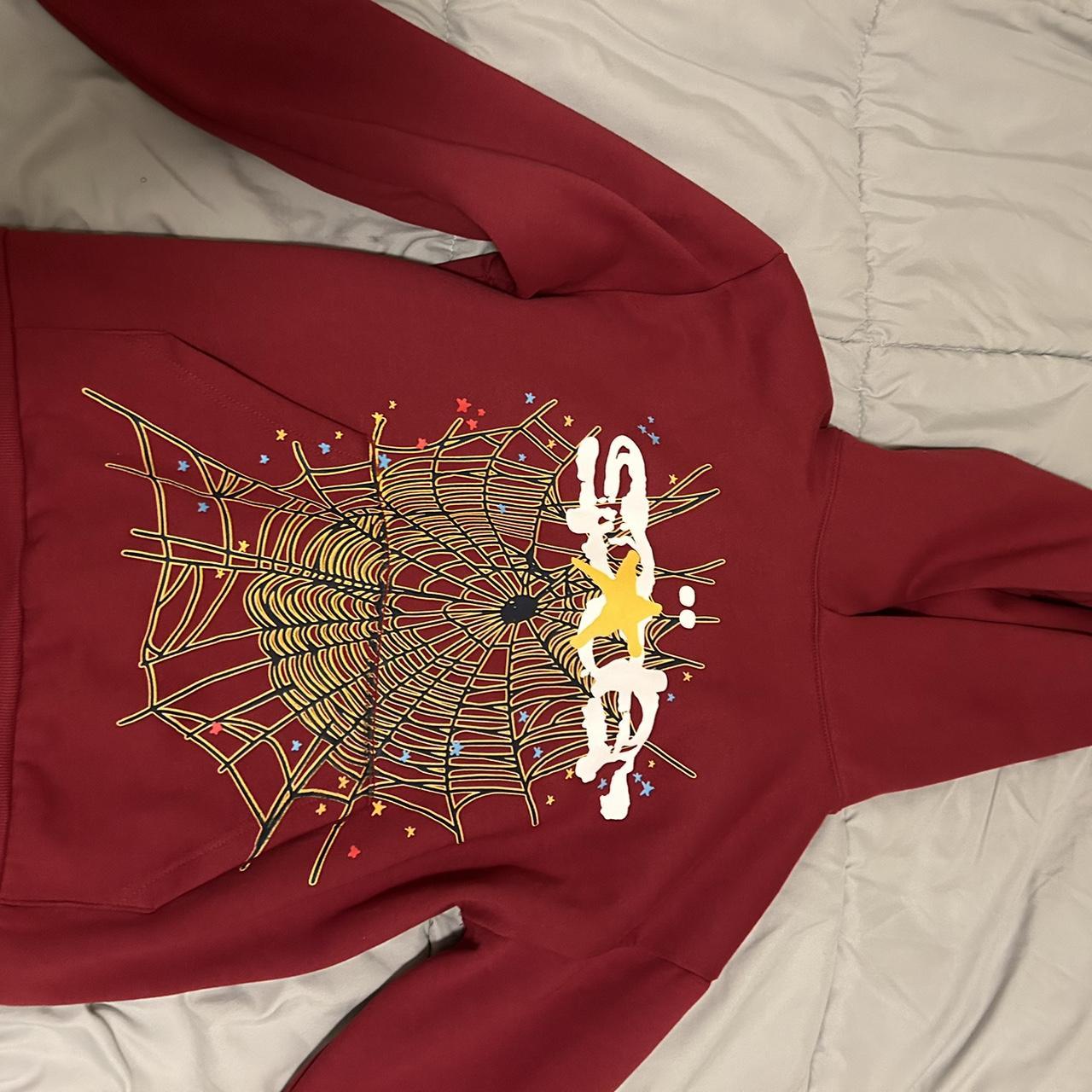 Maroon Sp5der Hoodie Great Condition Bought on GOAT - Depop