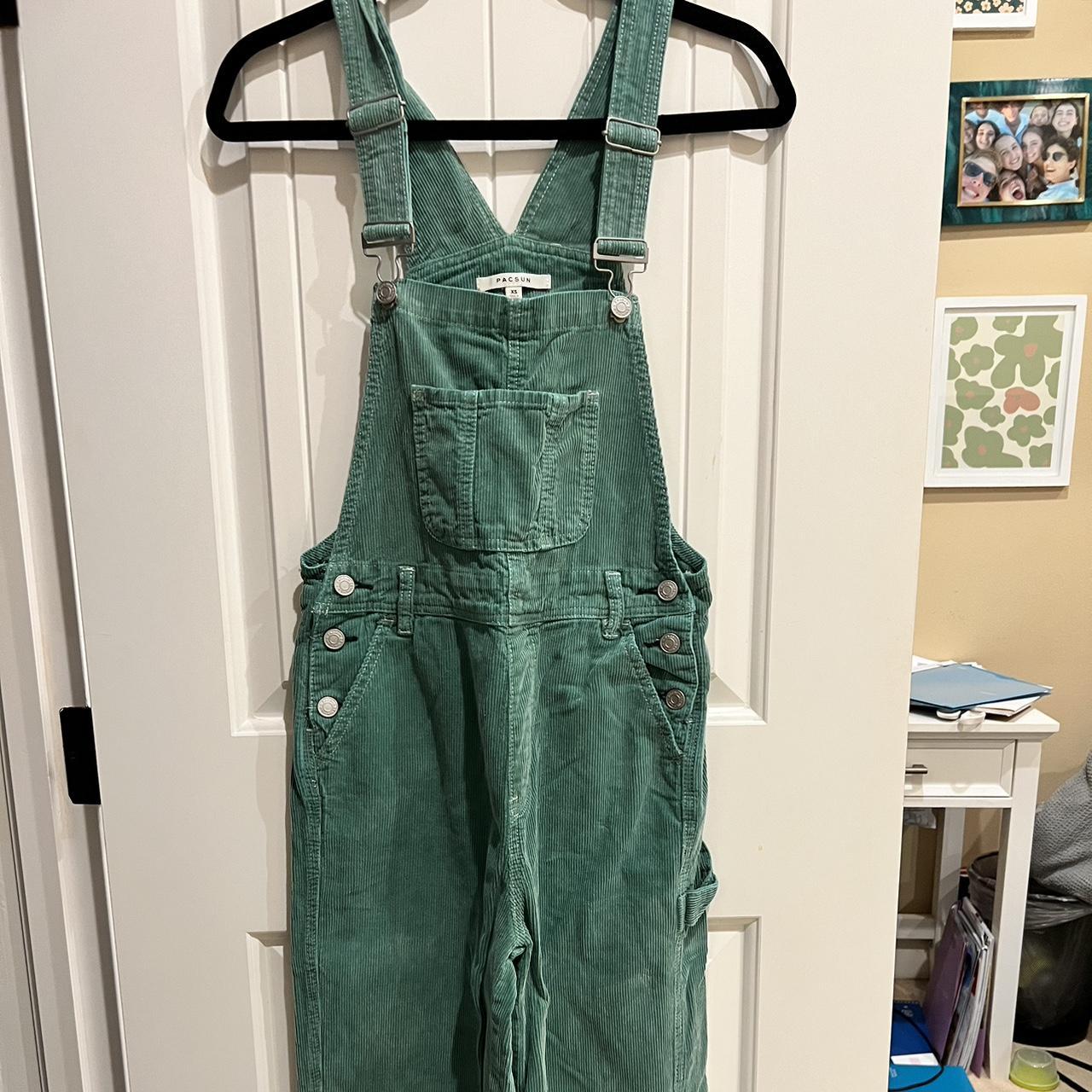 Teal corduroy overalls. Size XS - Depop