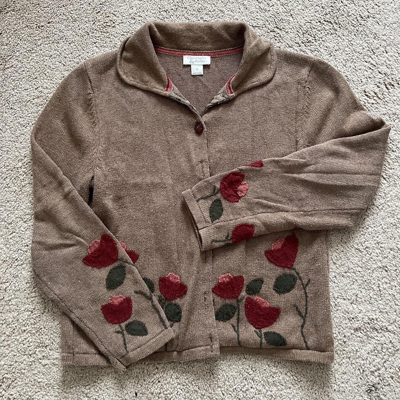 Christopher & Banks brown knitted sweater with... - Depop