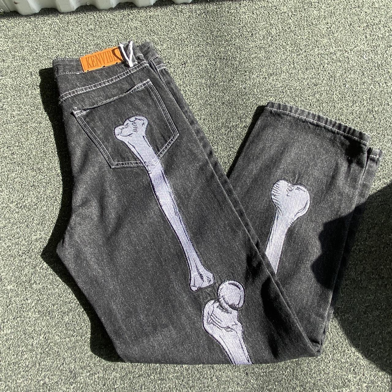 Kenvibe Embroidered Skeleton Jeans in Sz Medium or... - Depop