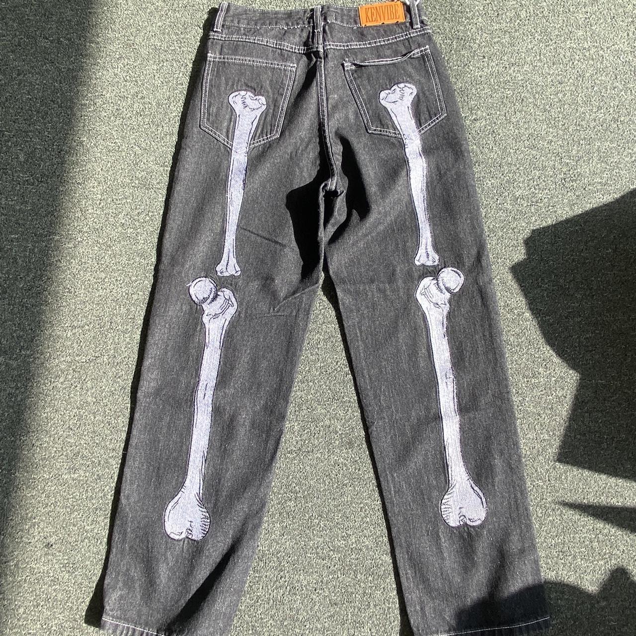 Kenvibe Embroidered Skeleton Jeans in Sz Medium or... - Depop