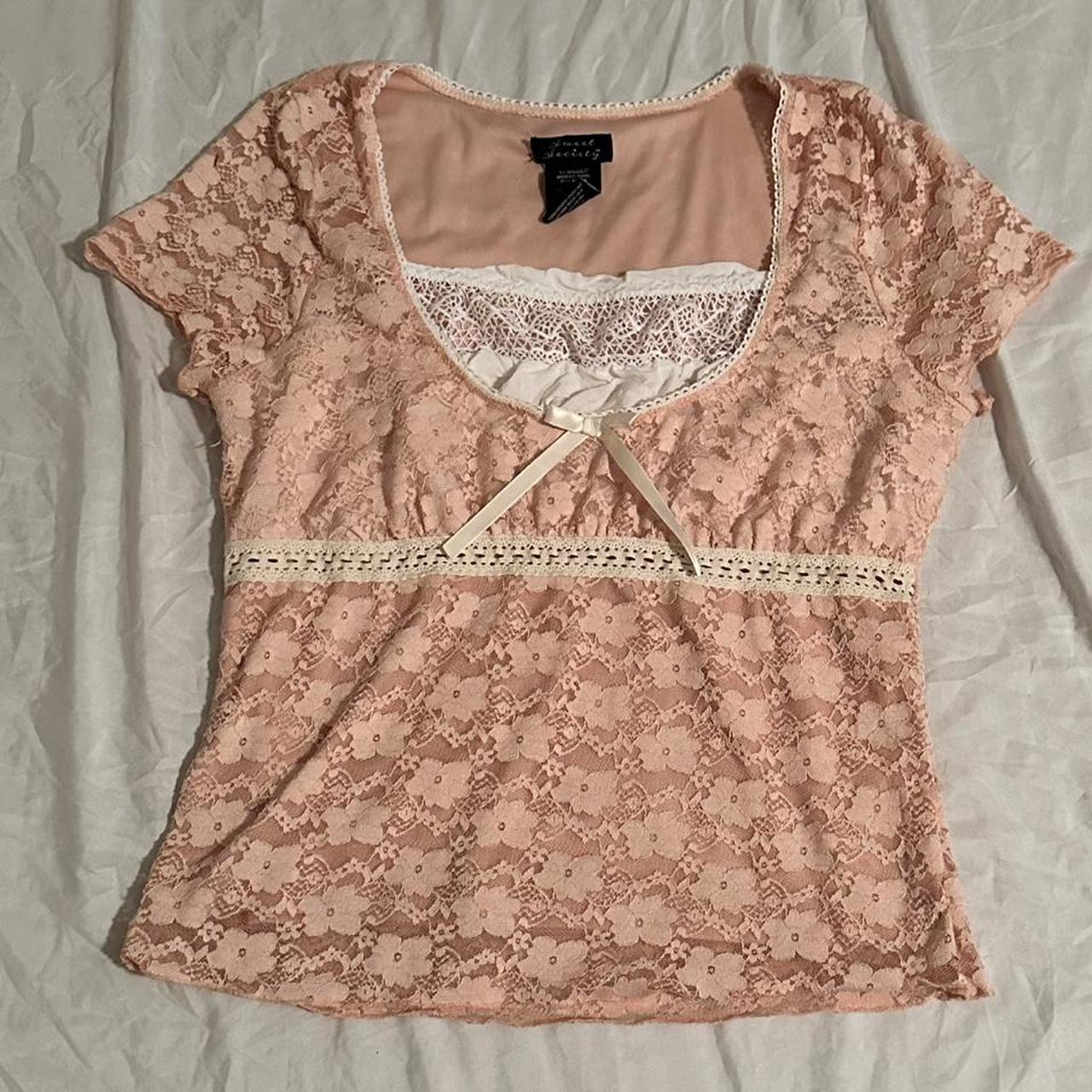 Light pink lace top with white lace detail and... - Depop
