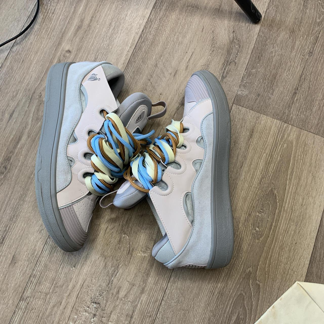 Grey Lanvins Multi colored laces Size 9.5 - Depop