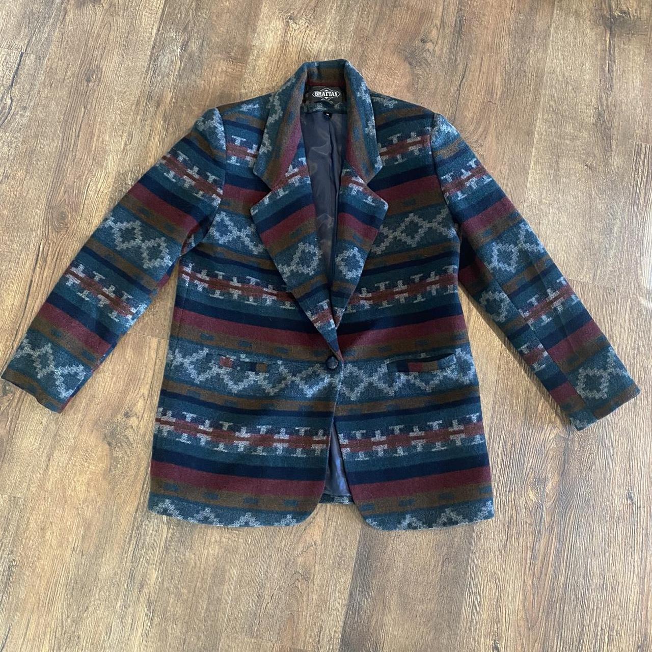Braetan Multi-coloured Aztec print blazer wool 20”... | Depop