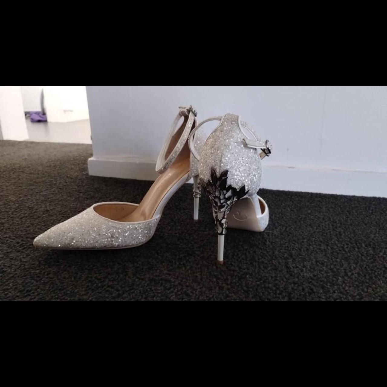 White sparkling high heel stilletos with decorated... | Depop
