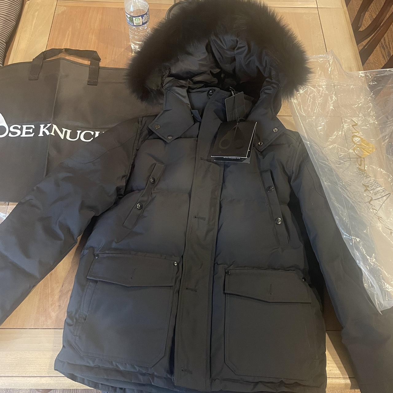 Moose knuckle black parka with fur hood. Brand new... - Depop
