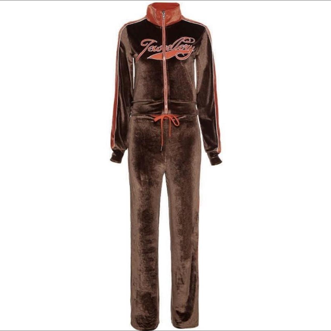 matching brown velvet tracksuit set! has a cropped... - Depop