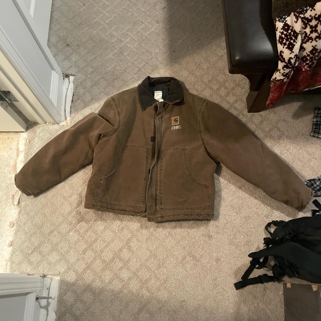 brown carharrt detroit jacket worn once fits like a... - Depop